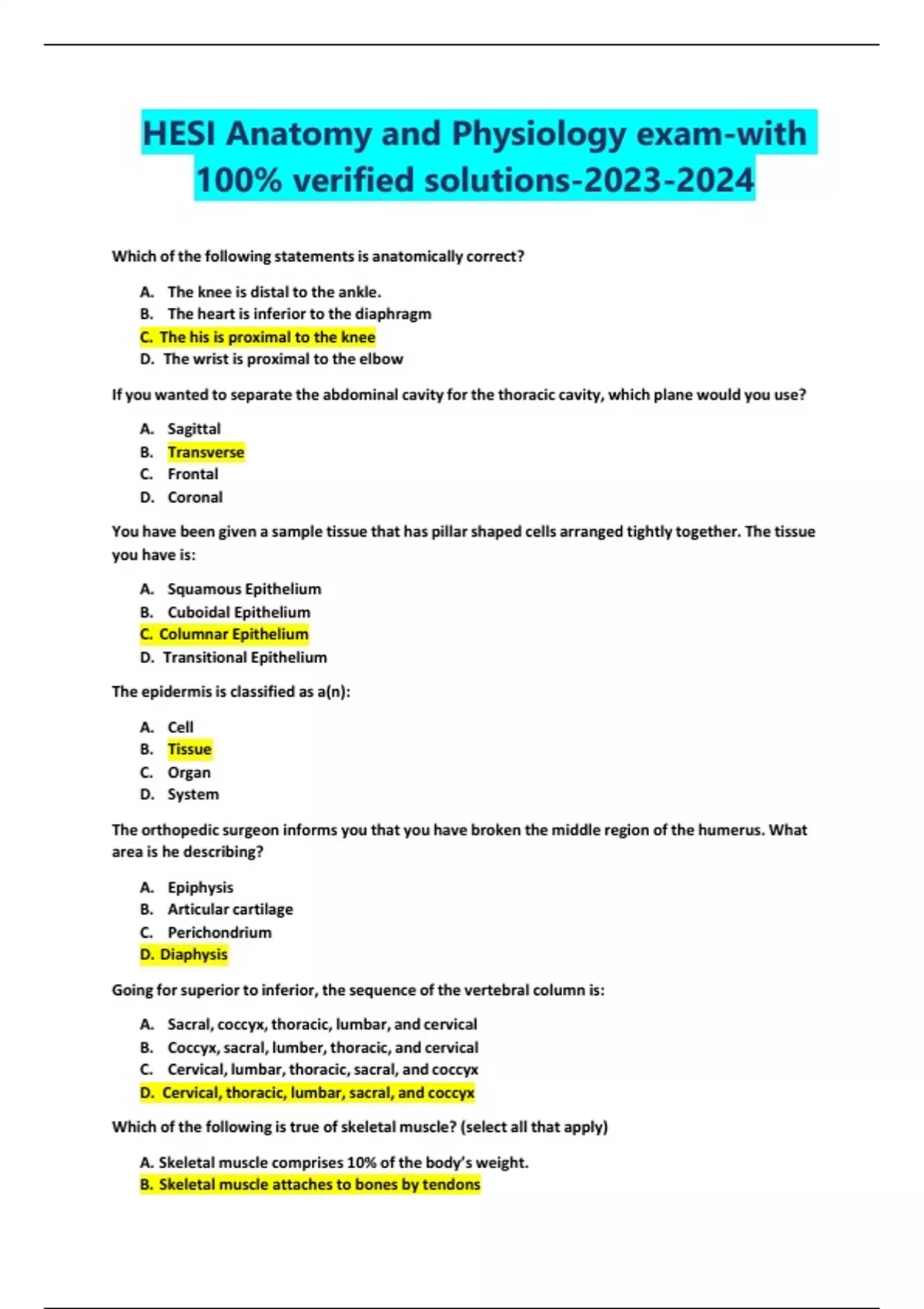 HESI Anatomy and Physiology exam-with 100% verified solutions- - HESI ...