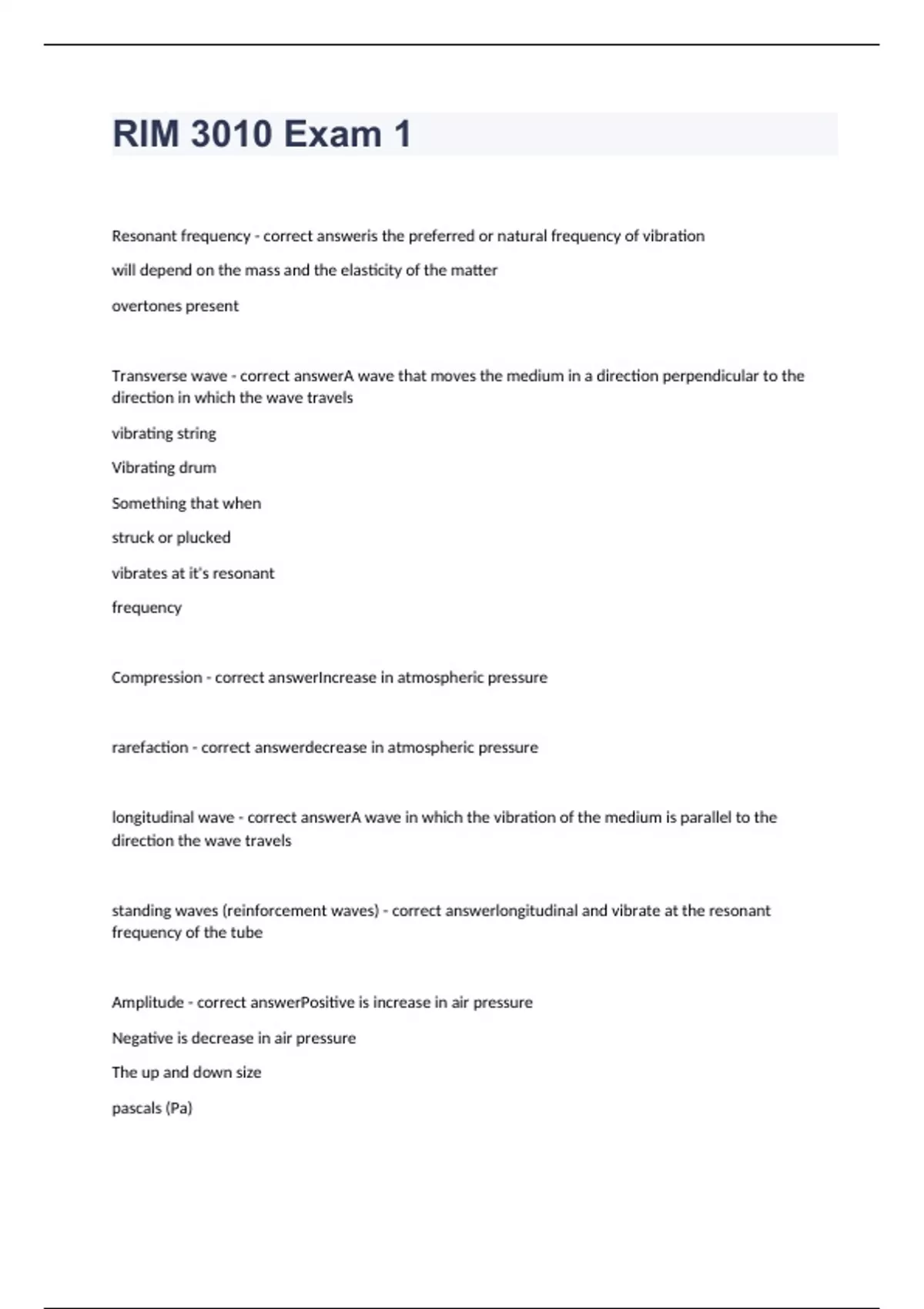 RIM 3010 Exam 1 2023 with 100% correct answers - RIMS - CRMP - Stuvia US