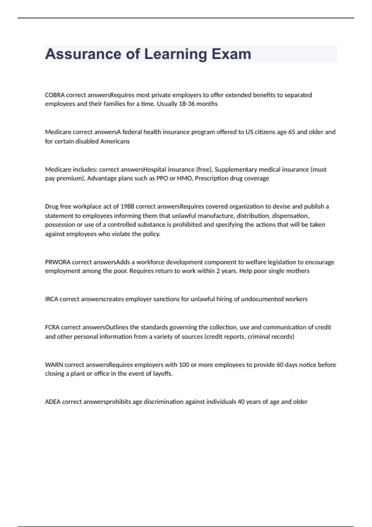 Assurance of Learning Exam 2023 with complete solutions - Assurance of ...