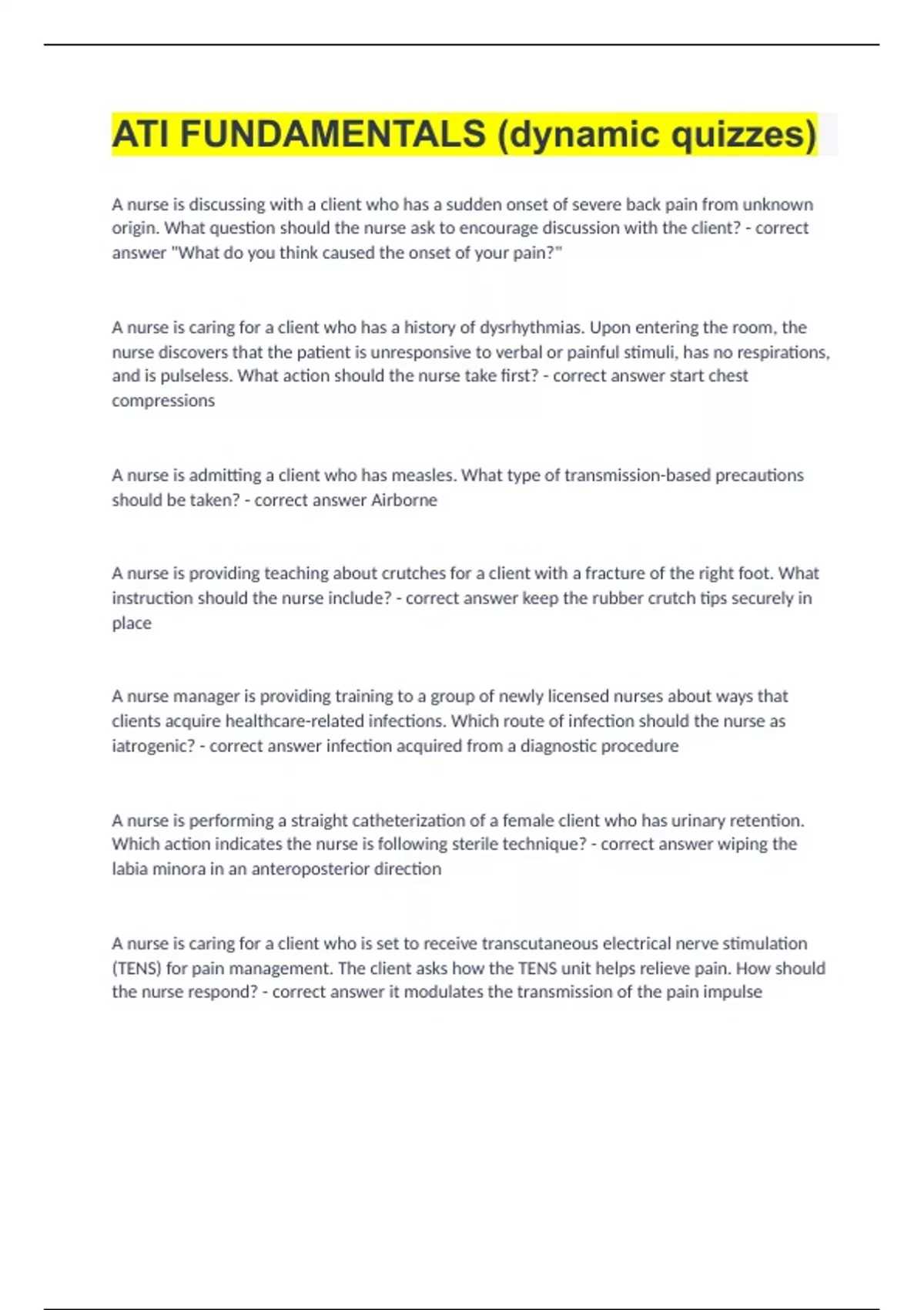 ATI FUNDAMENTALS (dynamic quizzes)(solved&updated) - ATI FUNDAMENTALS ...