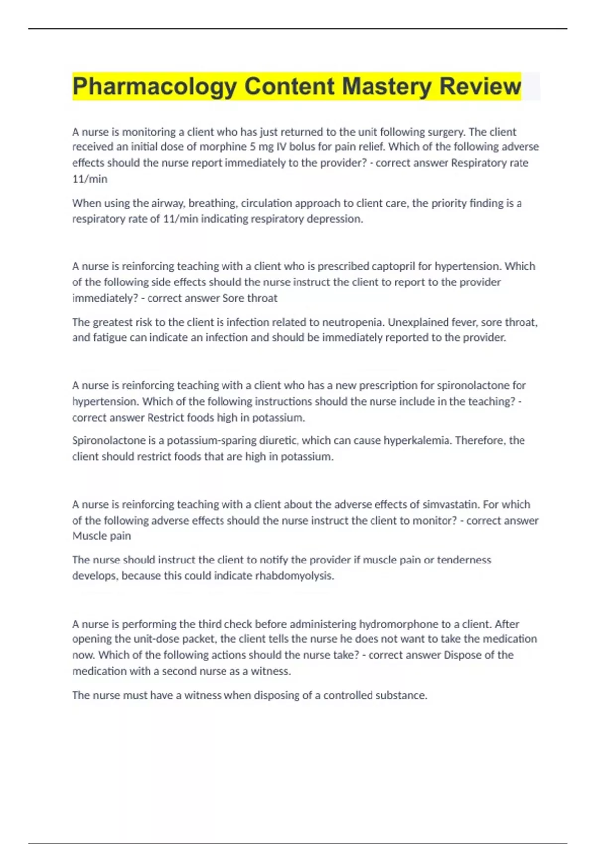 Pharmacology Content Mastery Review 2023/24 - ATI FUNDAMENTALS OF ...