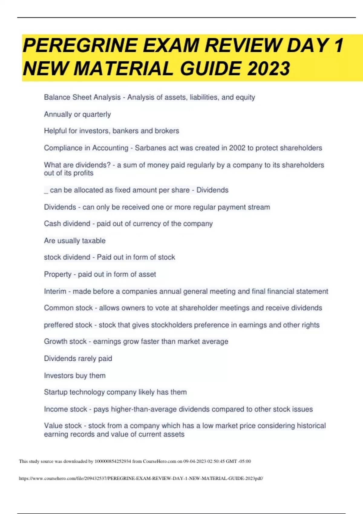 PEREGRINE EXAM REVIEW DAY 1 NEW MATERIAL GUIDE - PEREGRINE - Stuvia US