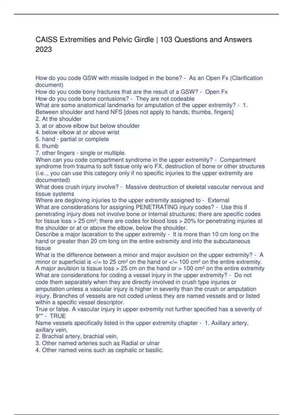 CAISS Extremities and Pelvic Girdle | 103 Questions and answers 2023 ...