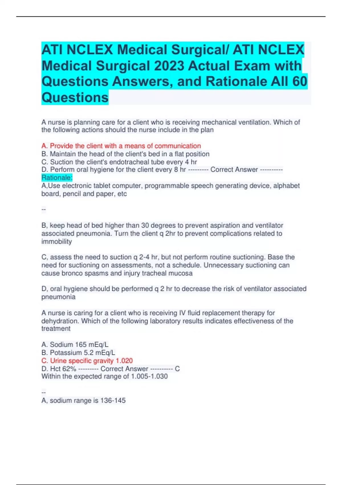 ATI NCLEX Medical Surgical/ ATI NCLEX Medical Surgical 2023 Actual Exam ...