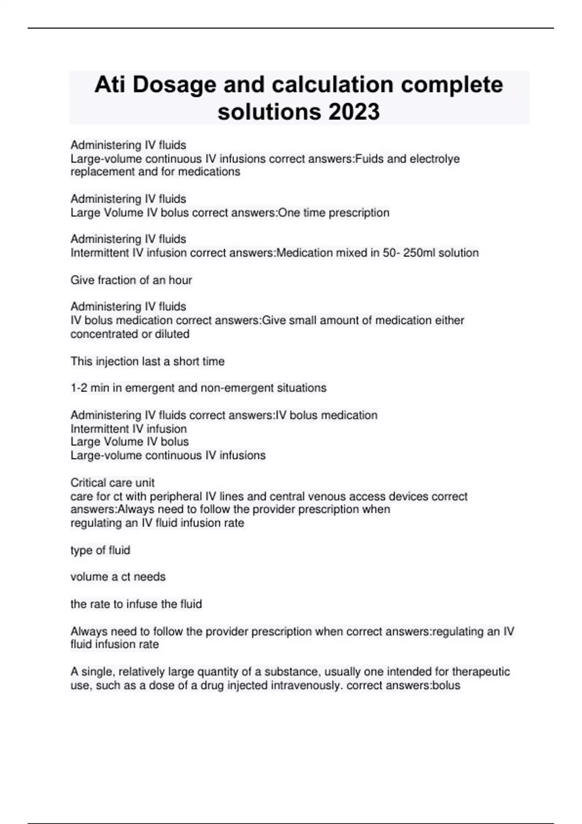 Ati Dosage and calculation complete solutions 2023 - Ati Dosage - Stuvia US