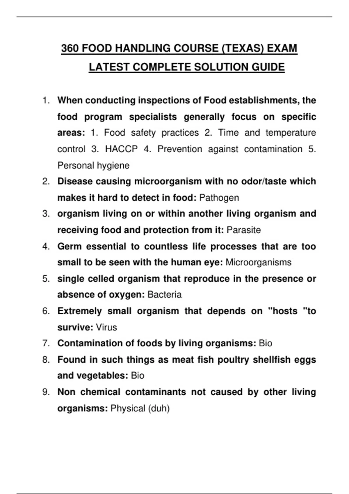 360 food handling course (Texas) Exam Latest Complete Solution guide ...