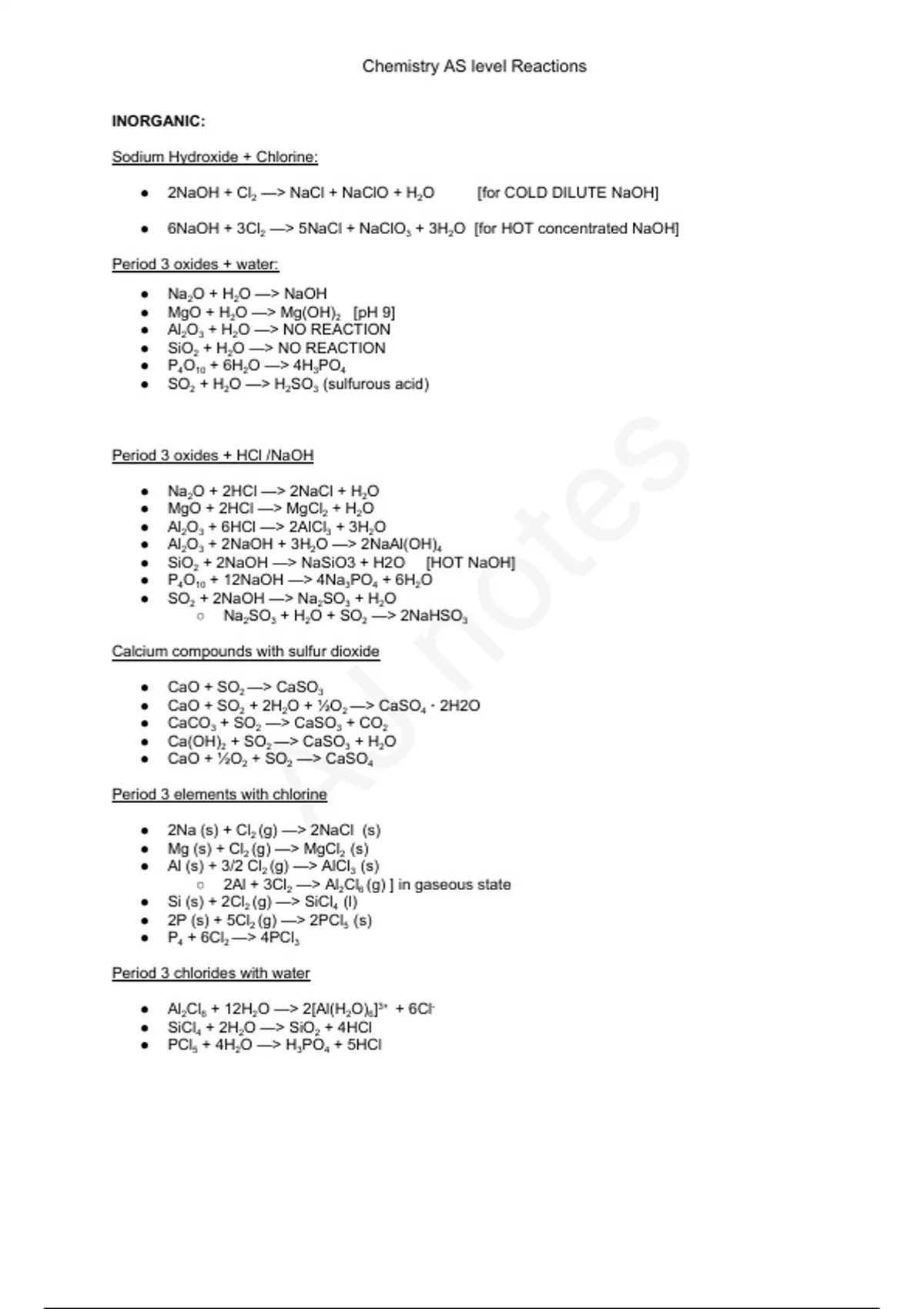 Chemistry AS level 9701 [] List of All Reactions - Chemistry - Stuvia UK