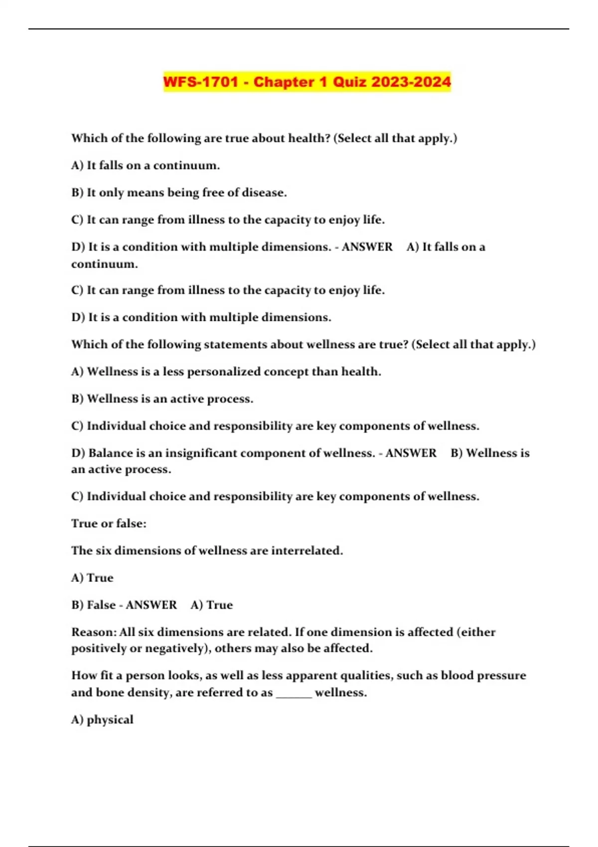 WFS-1701 - Chapter 1 Quiz - WFS-1701 - Stuvia US