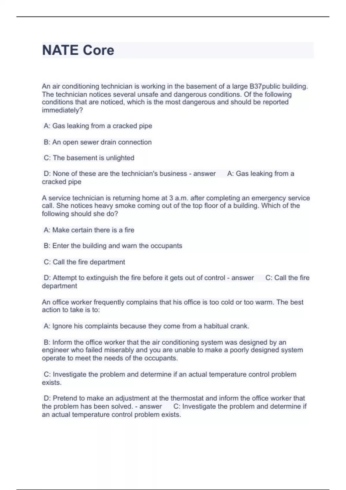 NATE Core Questions with correct Answers 100% correct - NATE - Stuvia US