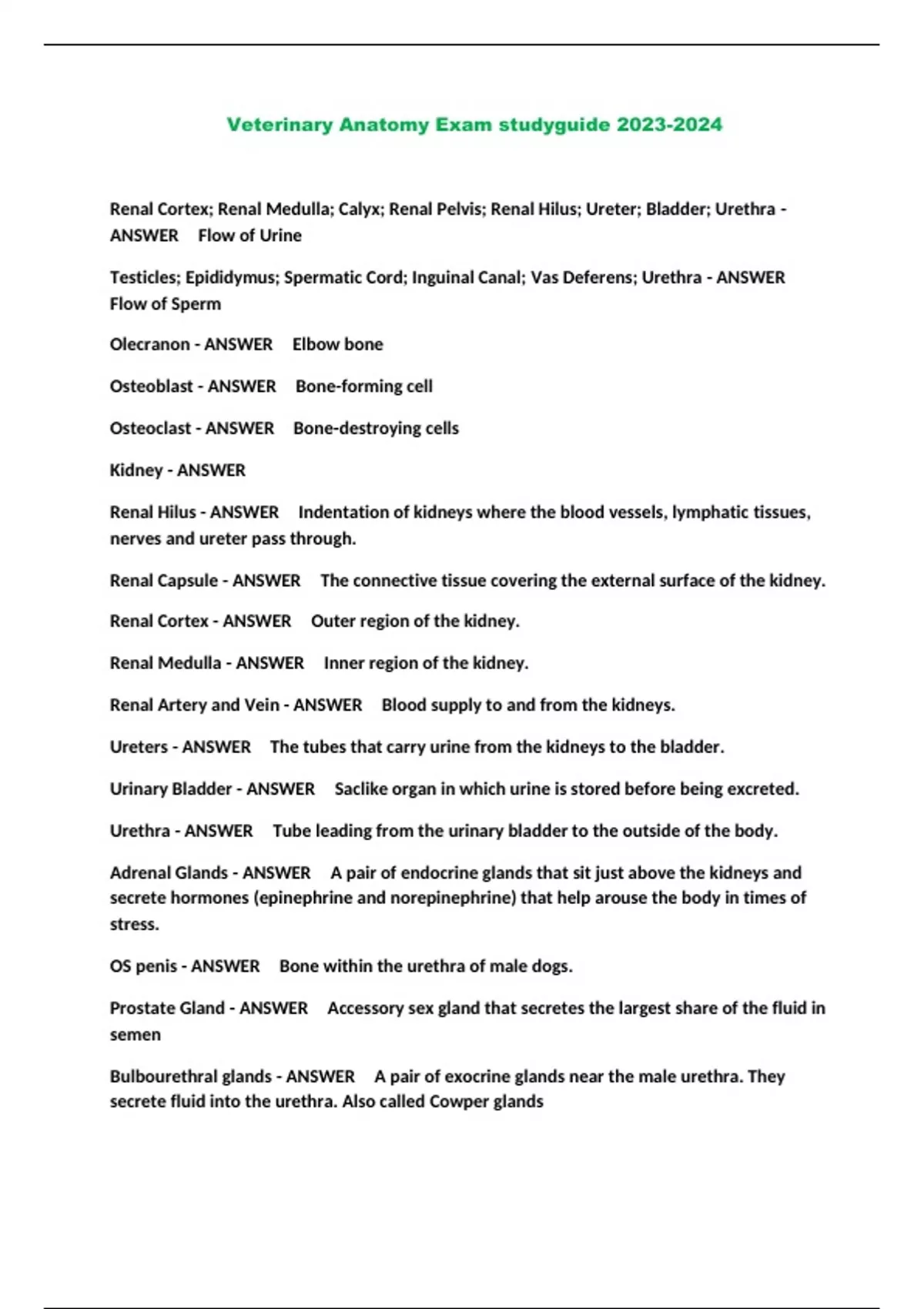Veterinary Anatomy Exam studyguide - Veterinary Anatomy - Stuvia US