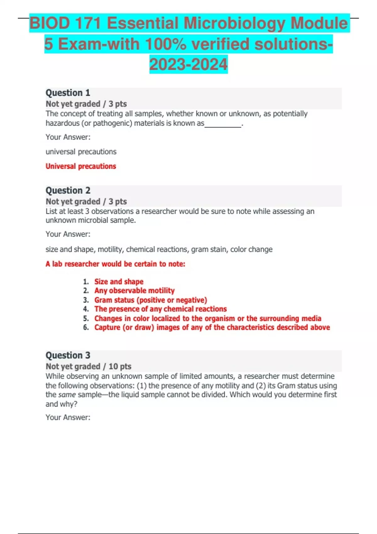 BIOD 171 Essential Microbiology Module 5 Exam-with 100% verified ...
