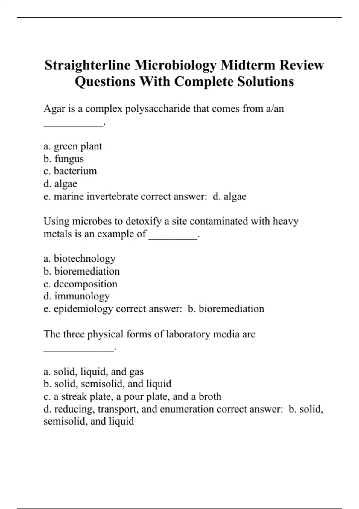 Straighterline Microbiology Midterm Review Questions With Complete ...