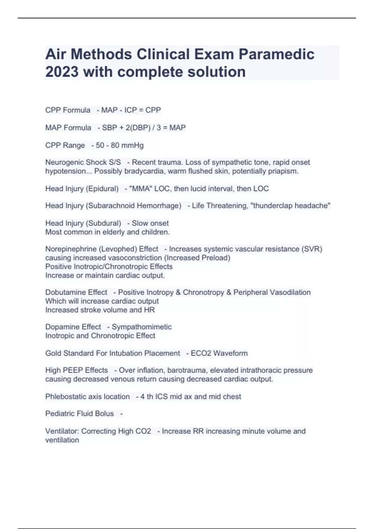 Air Methods Clinical Exam Paramedic 2023 with complete solution - Air ...