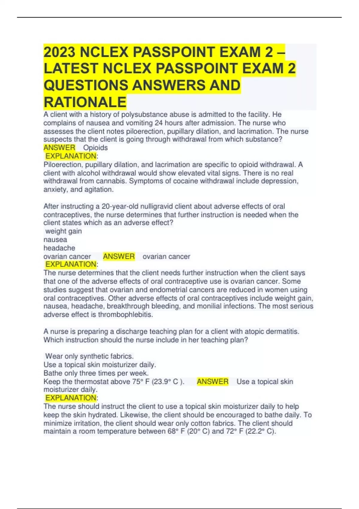 2023 NCLEX PASSPOINT EXAM 2 – LATEST NCLEX PASSPOINT EXAM 2 QUESTIONS ...