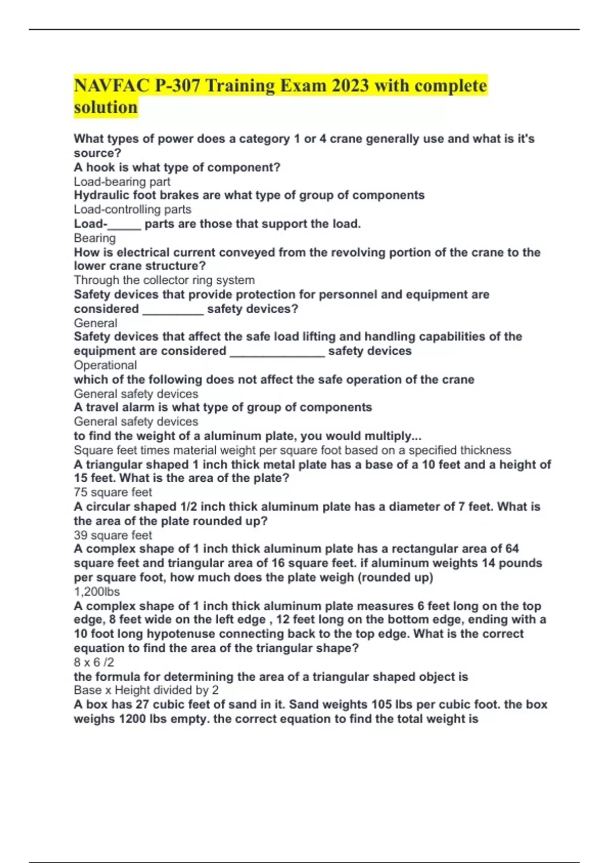 NAVFAC P-307 Training Exam 2023 with complete solution - NAVFAC P-307 ...