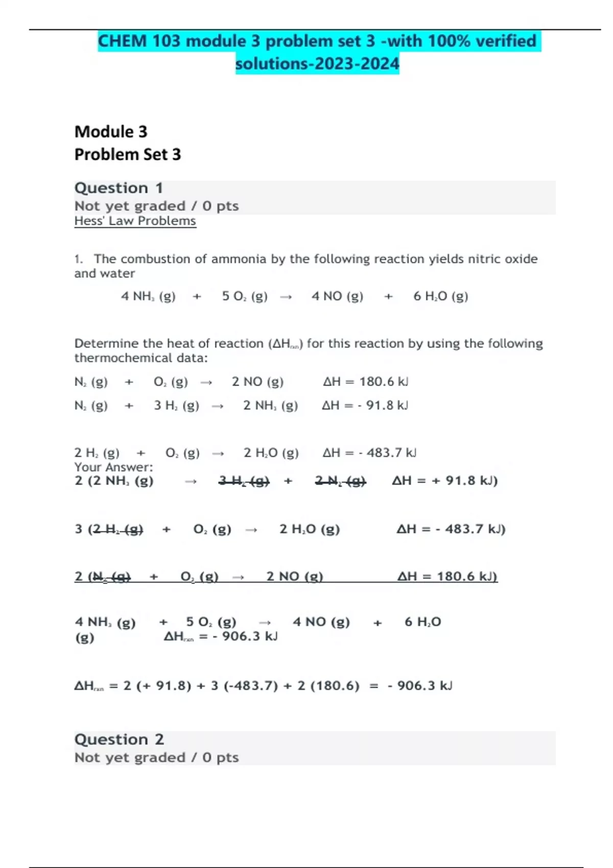CHEM 103 module 3 problem set 3 -with 100% verified solutions- - CHEM ...