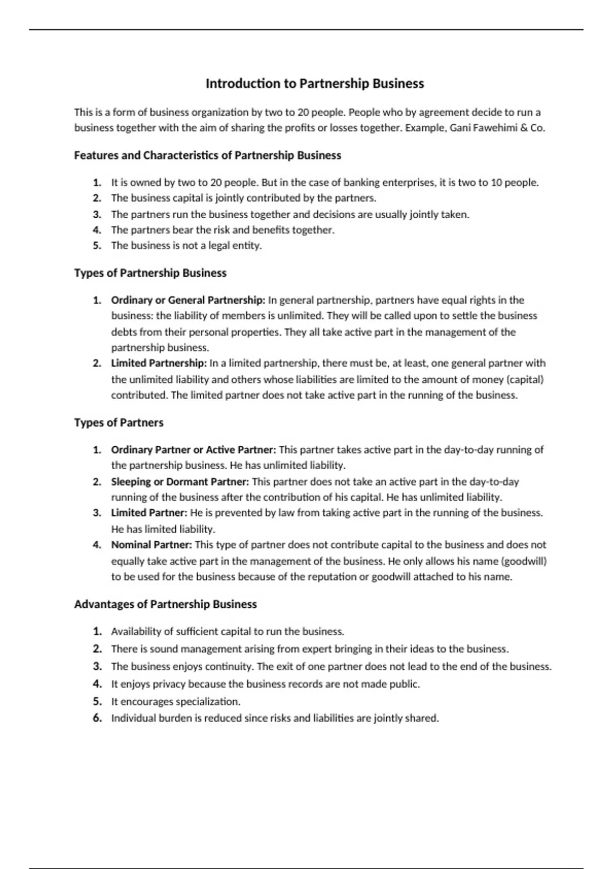 Introduction to Partnership Business - Economics - Stuvia US