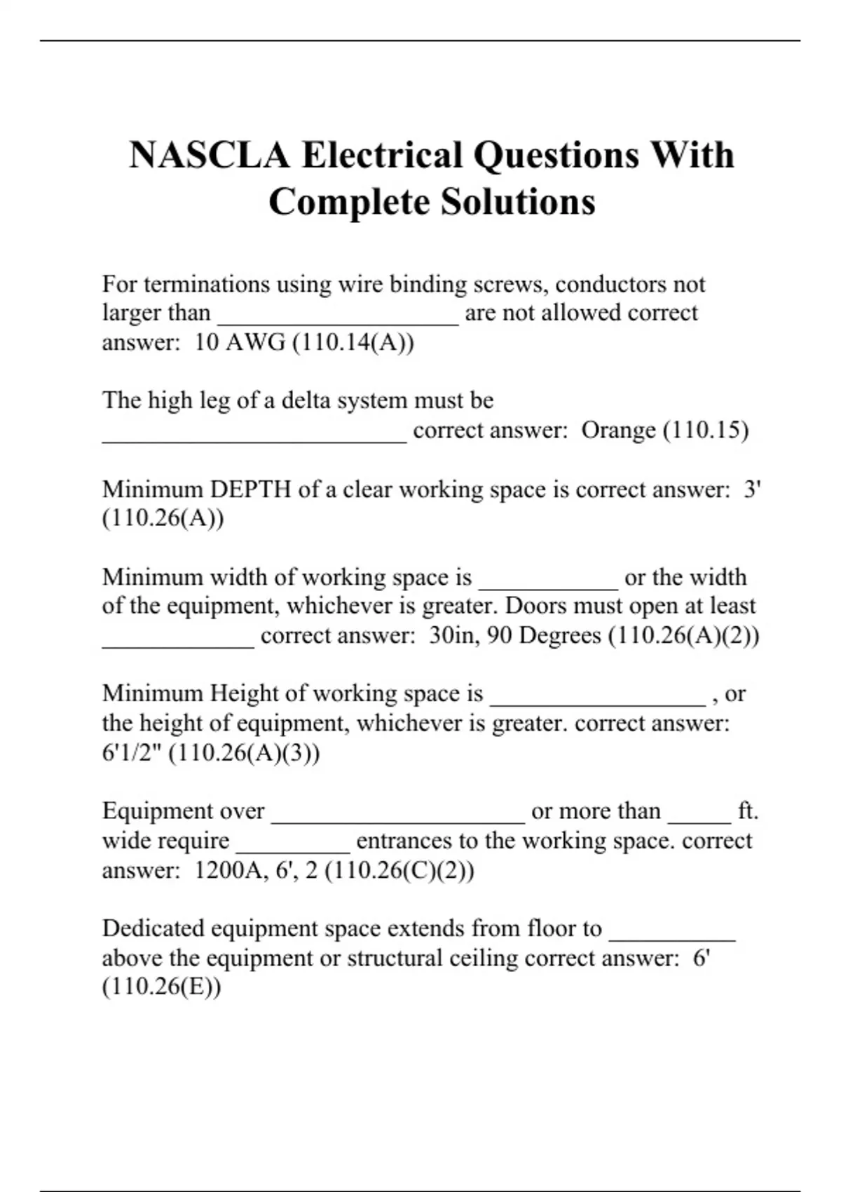 NASCLA Electrical Questions With Complete Solutions - NASCLA - Stuvia US