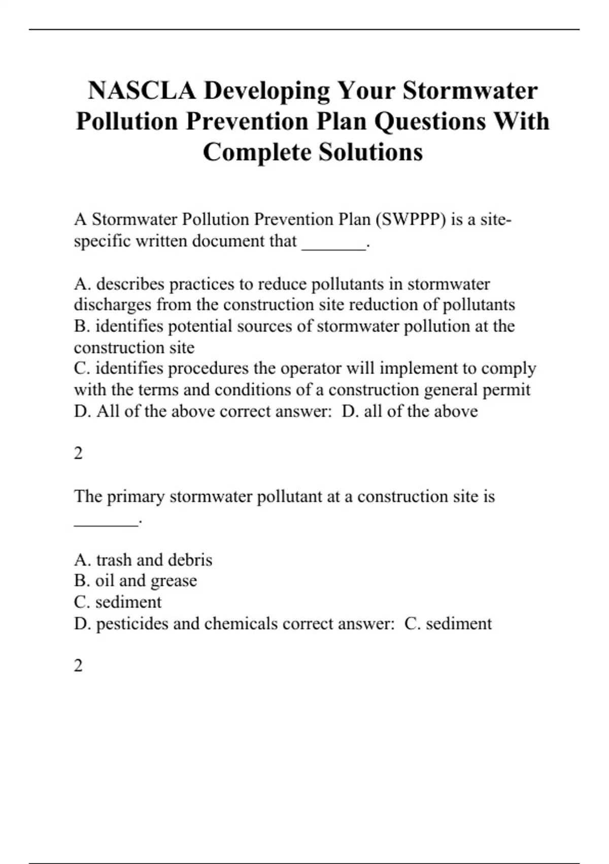 NASCLA Developing Your Stormwater Pollution Prevention Plan Questions ...
