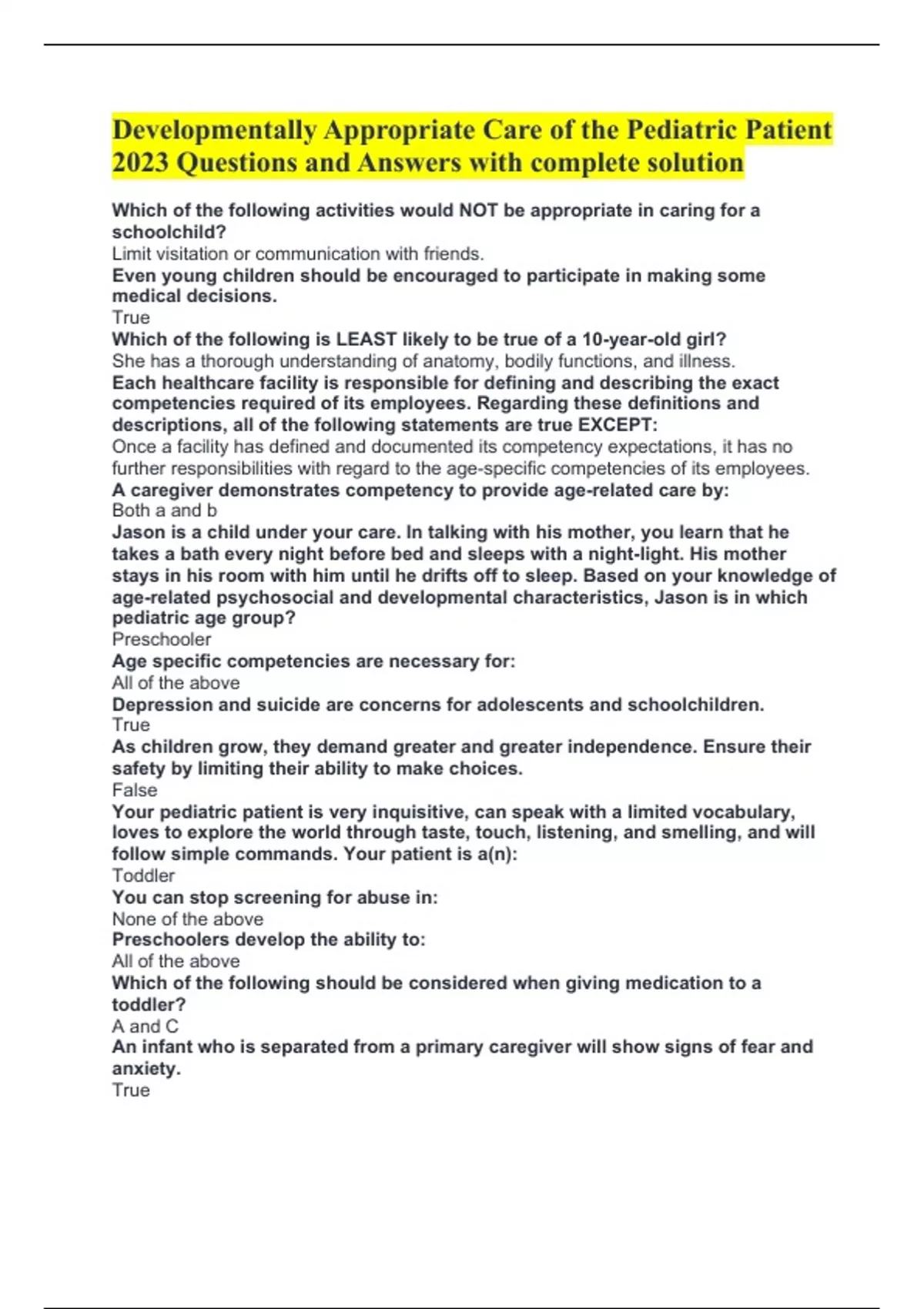 Developmentally Appropriate Care of the Pediatric Patient 2023 ...