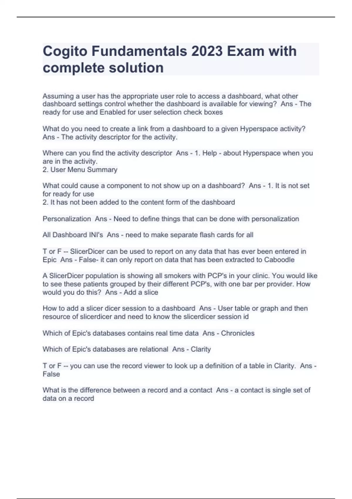 Cogito Fundamentals 2023 Exam with complete solution - Cogito - Stuvia US