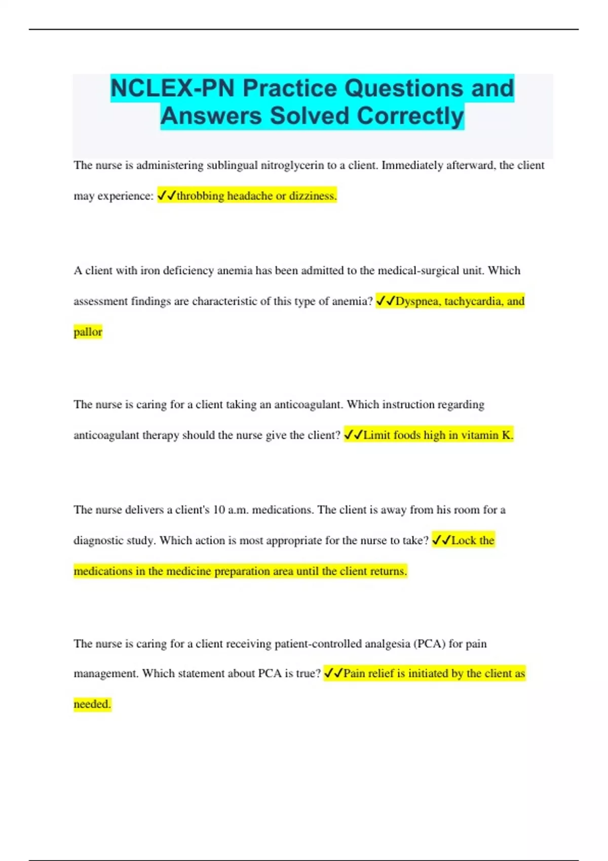NCLEX-PN Practice Questions and Answers Solved Correctly - NCLEX-PN ...