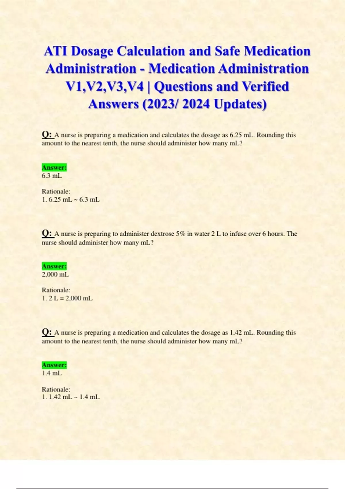ATI Dosage Calculation and Safe Medication Administration - Medication ...