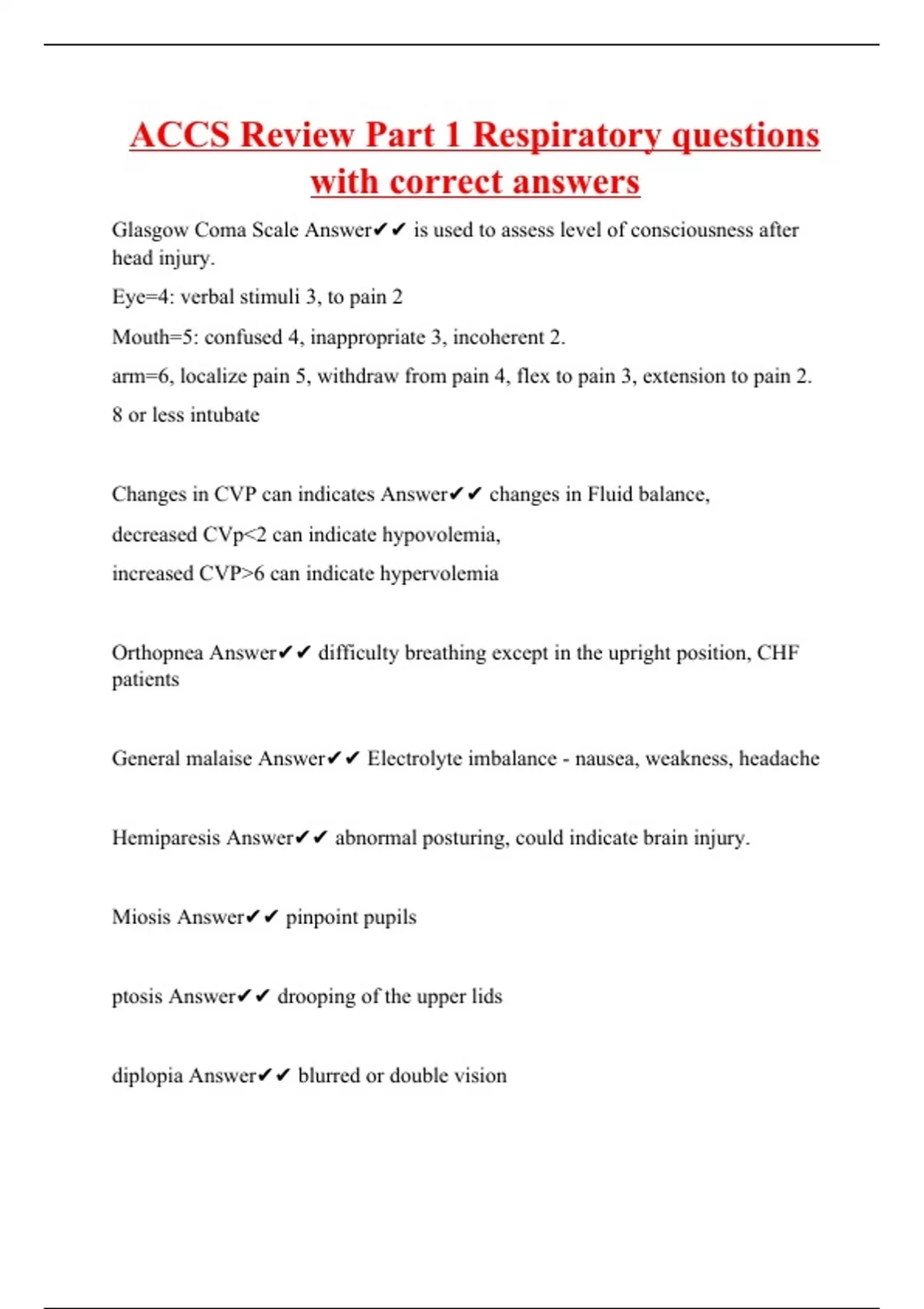 ACCS Review Part 1 Respiratory questions with correct answers - RRT ...