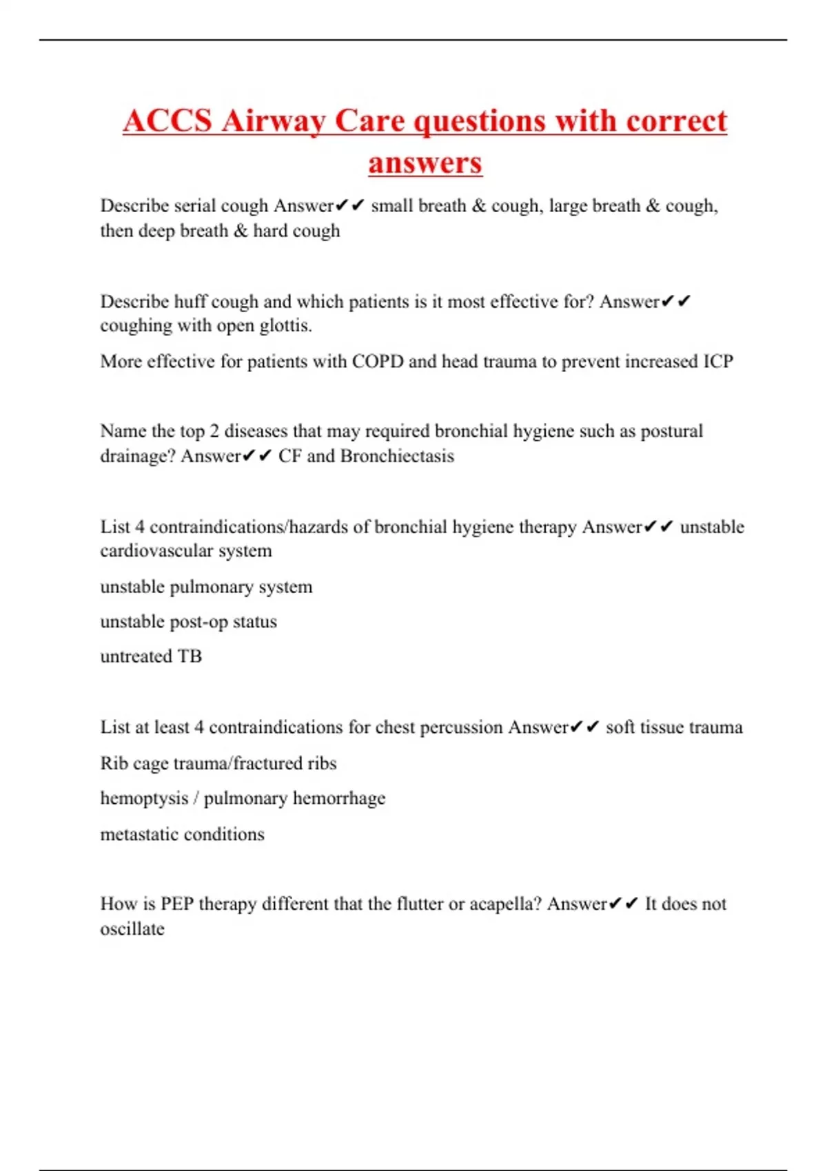 ACCS Airway Care questions with correct answers - RRT-ACCS - Registered ...