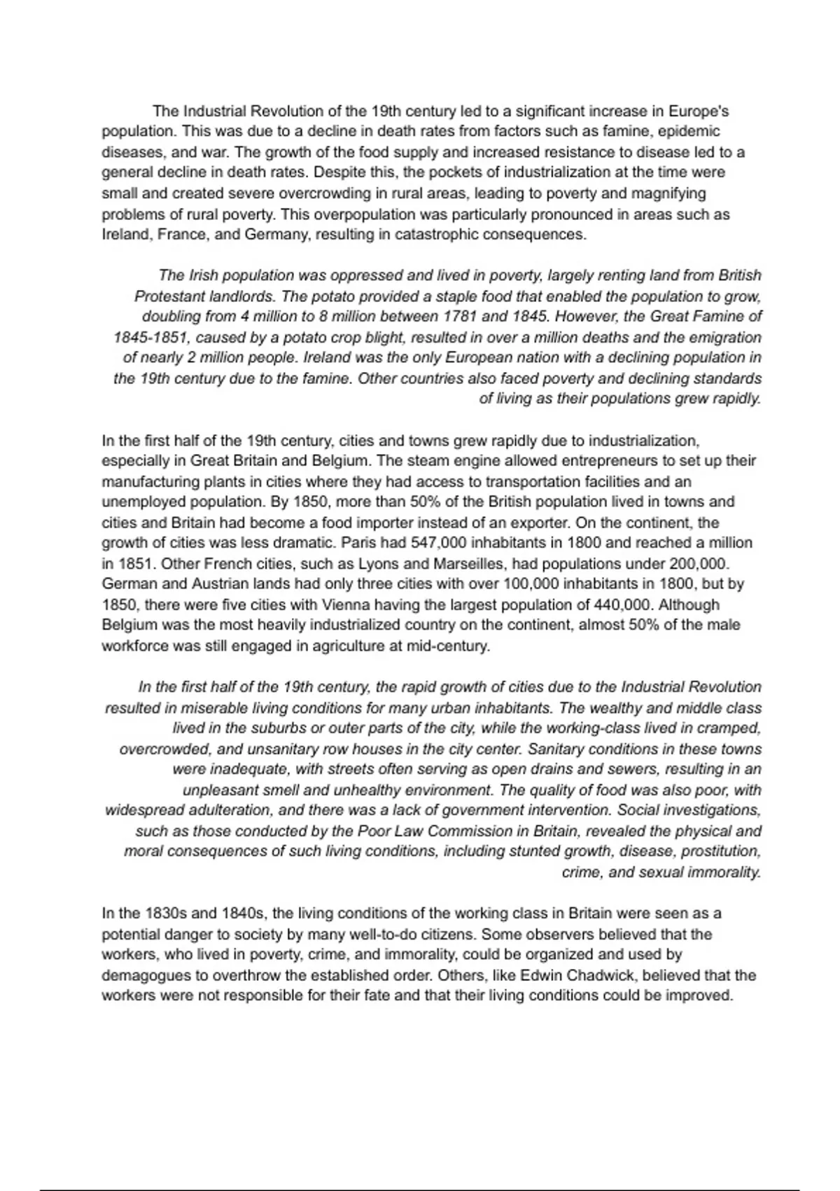 Summary Aftermath of the Industrial Revolution in Europe - AP European ...