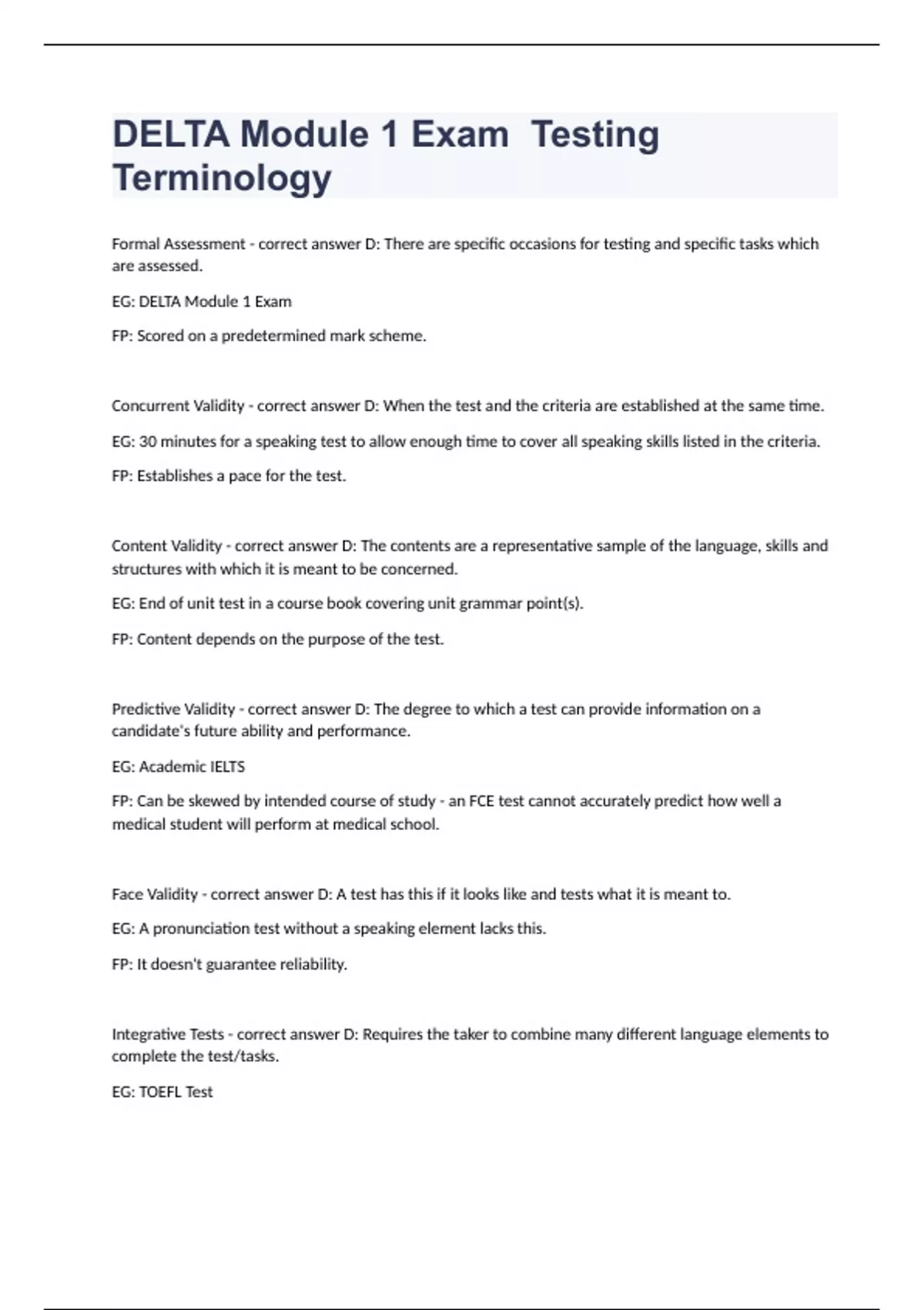 DELTA Module 1 Exam - Testing Terminology 2023 questions and verified ...