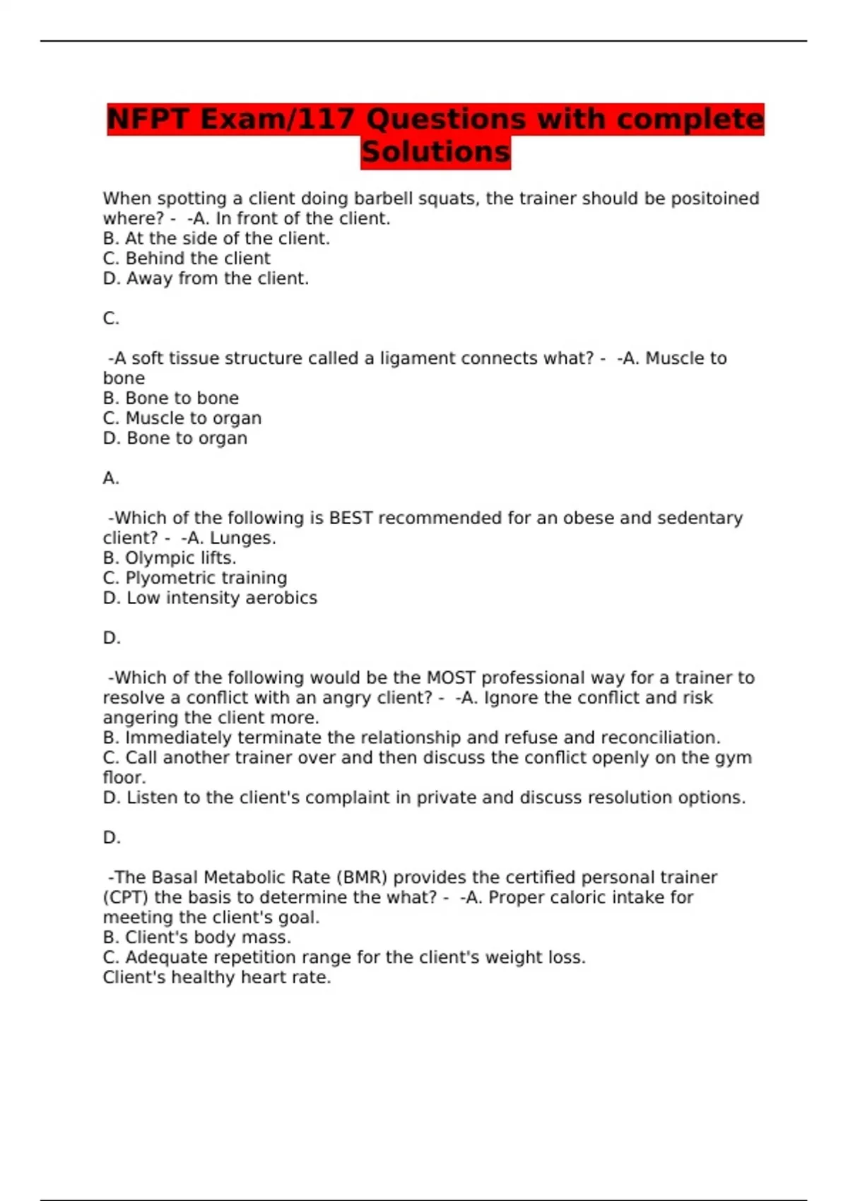 NFPT Exam/117 Questions with complete Solutions - NFPT - Stuvia US