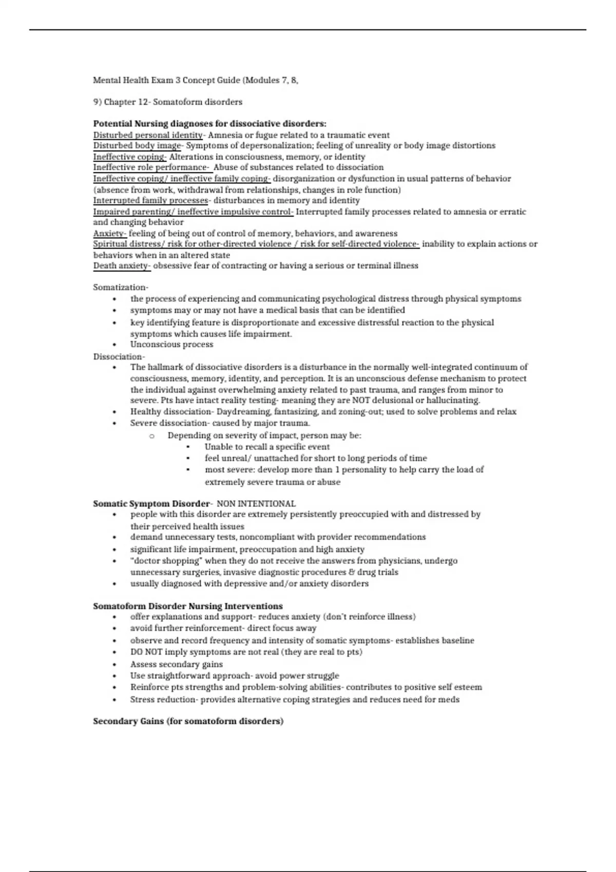 Summary Mental Health Exam 3 Concept Guide (Modules 7, 8, 9) Chapter 12 ...