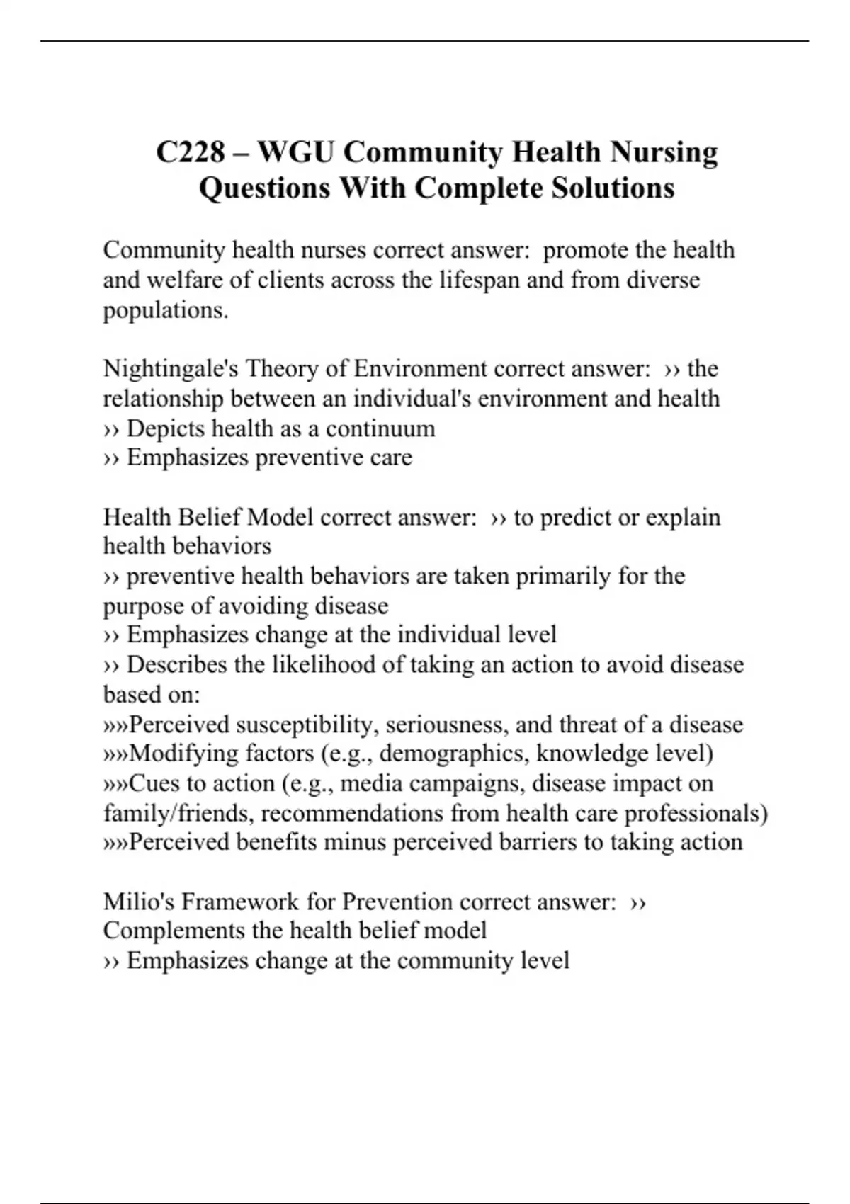 C228 – WGU Community Health Nursing Questions With Complete Solutions ...