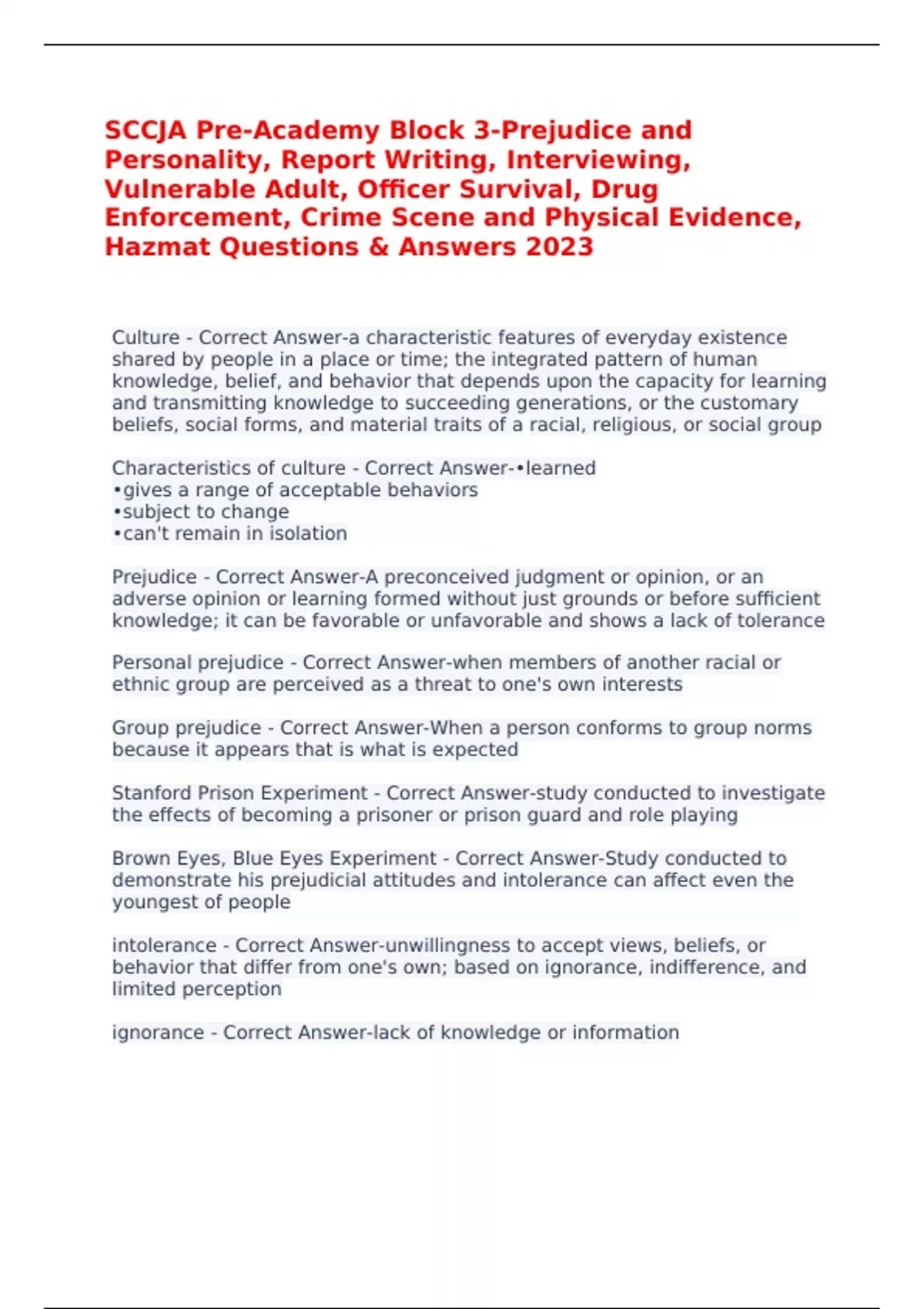 SCCJA Pre-Academy Block 3-Prejudice and Personality, Report Writing ...