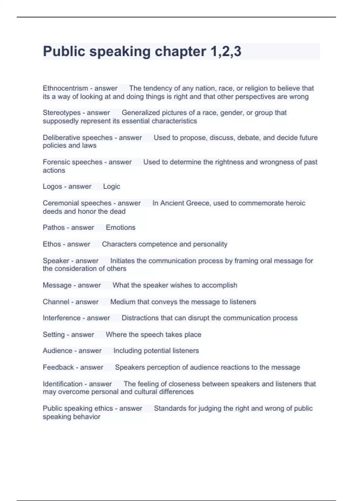 Public speaking chapter 1 Questions with correct Answers - Public Speaking - Stuvia US