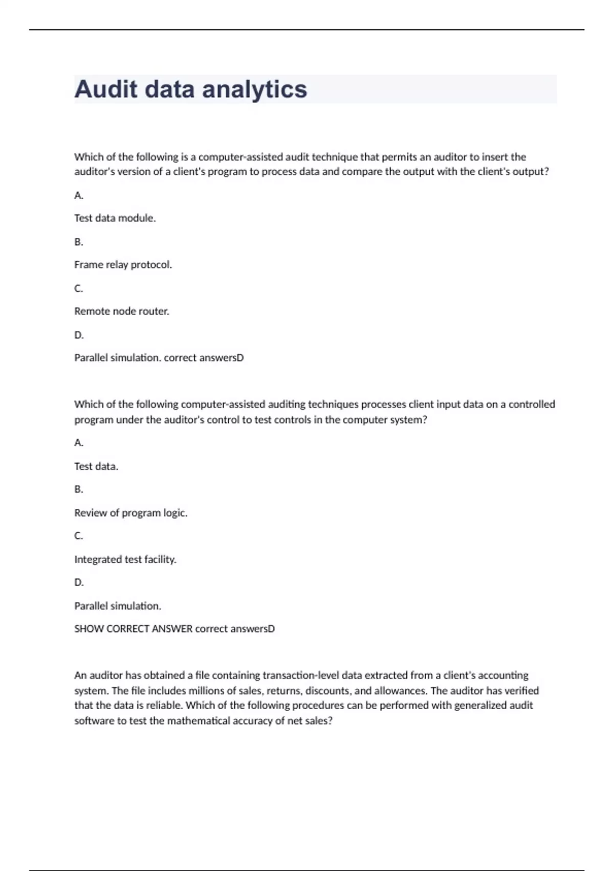 Audit data analytics exam 2023 with correct answers - Audit data ...