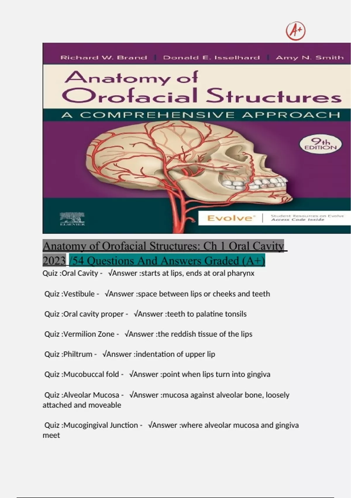 Anatomy of Orofacial Structures: Ch 1 Oral Cavity 2023 /54 Questions ...