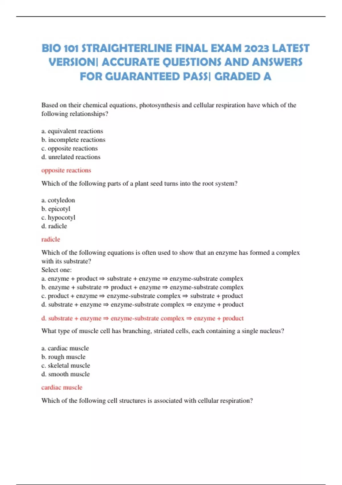 BIO 101 STRAIGHTERLINE EXAMS PACKAGE 2023 LATEST UPDATE GUARANTEED PASS ...