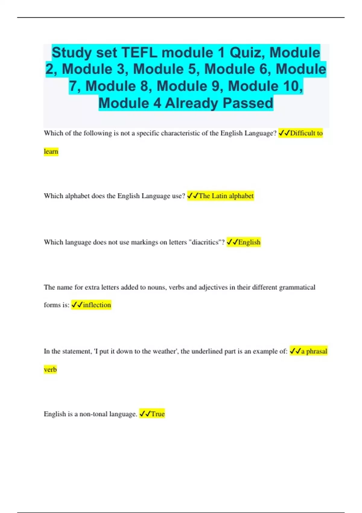 Study set TEFL module 1 Quiz, Module 2, Module 3, Module 5, Module 6 ...