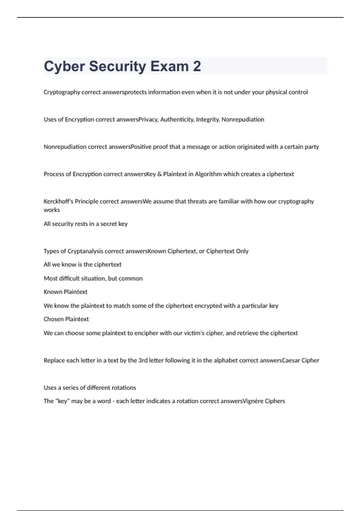 Cyber Security Exam 2 2023 With Correct Answers Cyber Security E 2