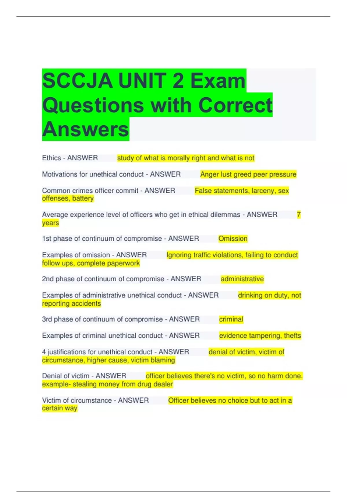 SCCJA UNIT 2 Exam Questions with Correct Answers - SCCJA - Stuvia US