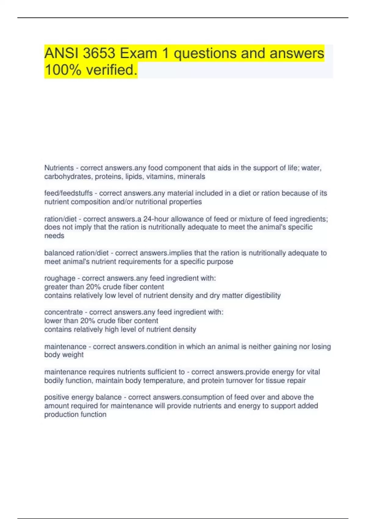 ANSI 3653 Exam 1 questions and answers 100% verified. - ANSI 3653 ...