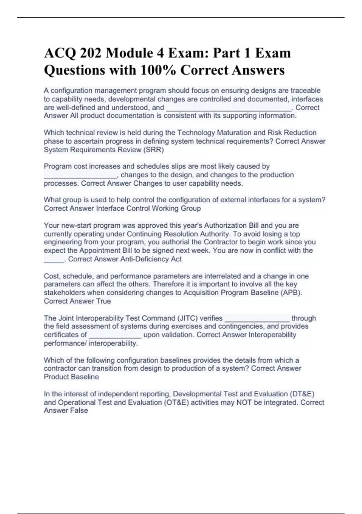 ACQ 202 Module 4 Exam: Part 1 Exam Questions with 100% Correct Answers - ACQ 202 - Stuvia US