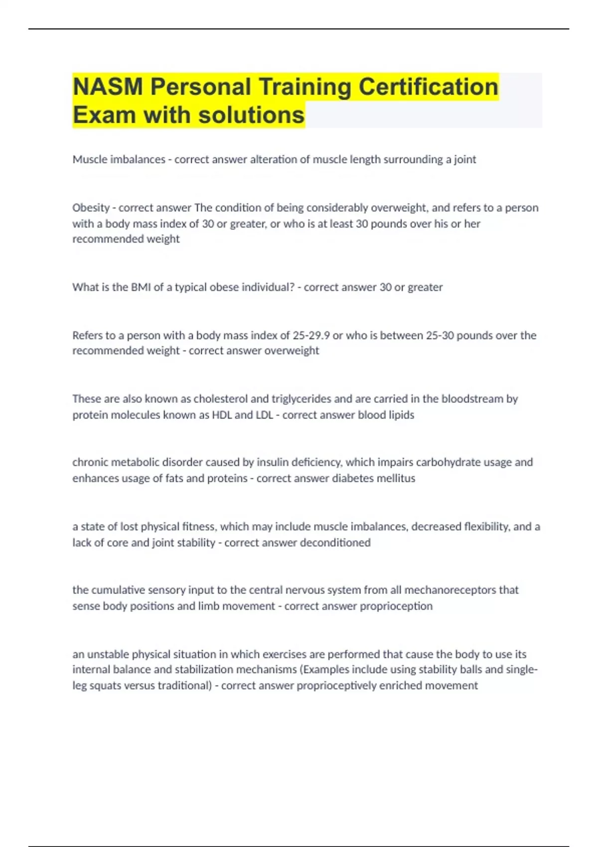 NASM CPT COMPLETE COMPILATION BUNDLE - Stuvia US