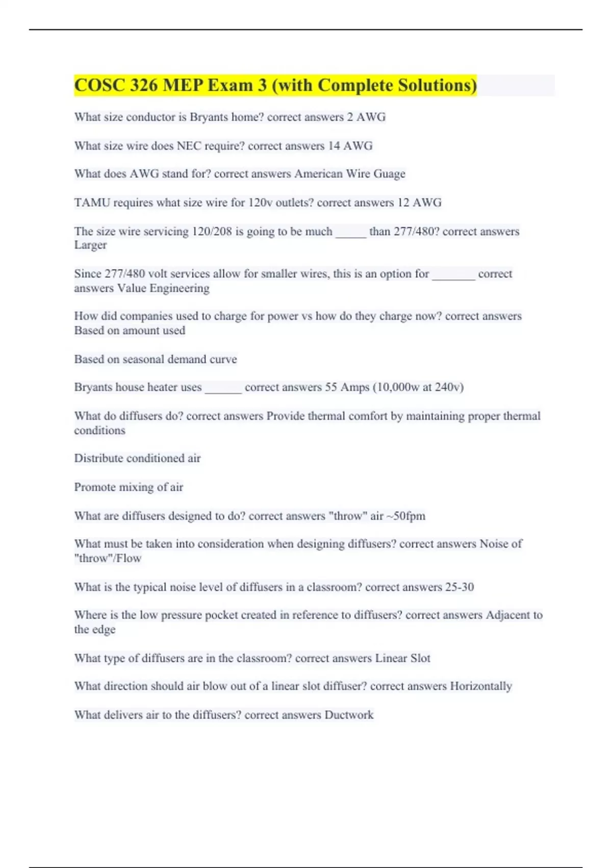 COSC 326 MEP Exam 3 (with Complete Solutions) - COSC 326 MEP - Stuvia US