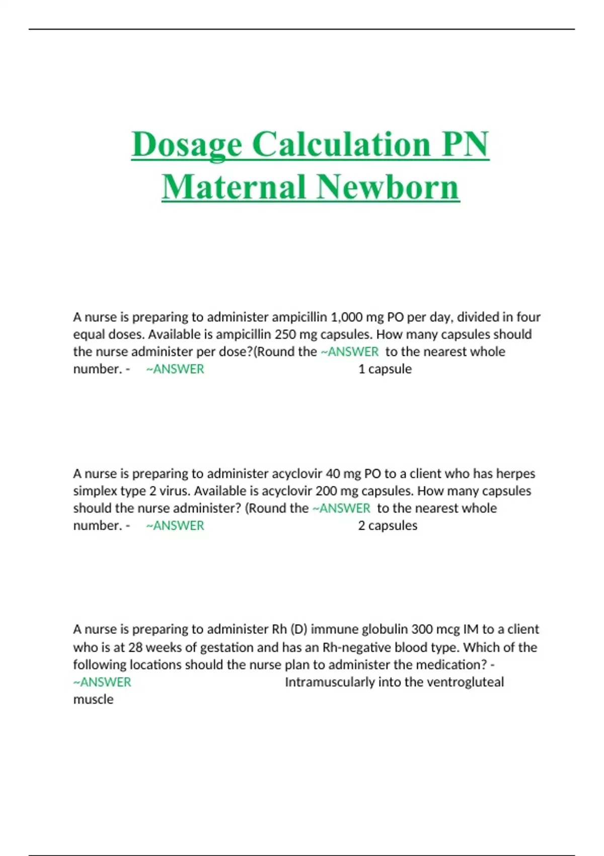 Exam (elaborations) ATI Dosage Calculation PN Maternal Newborn - ATI ...