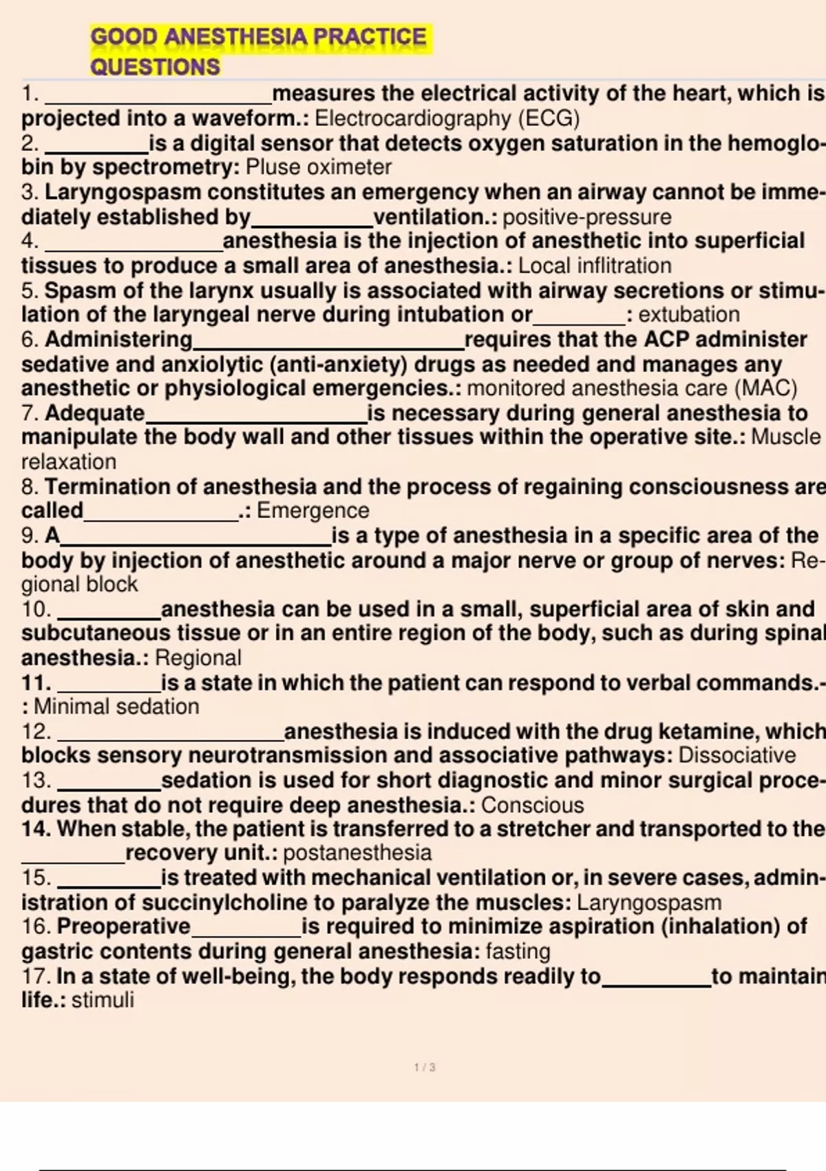 good anesthesia practice questions 1. __________________ measures the ...