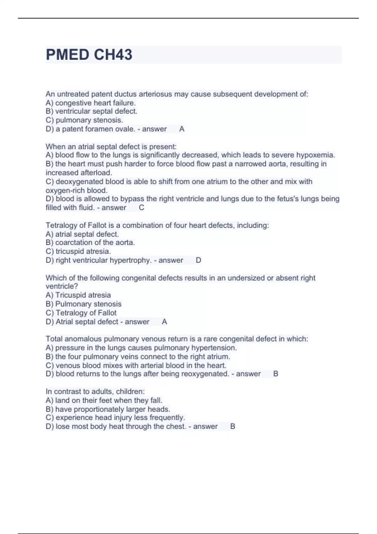 PMED CH43 QUESTIONS WITH CORRECT ANSWERS - Pmed - Stuvia US