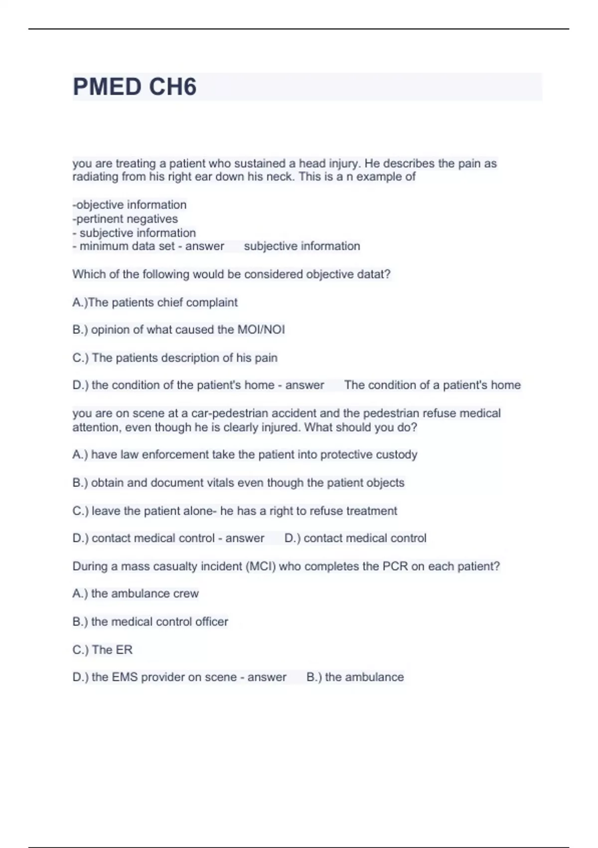 PMED CH6 Questions with correct Answers - Pmed - Stuvia US